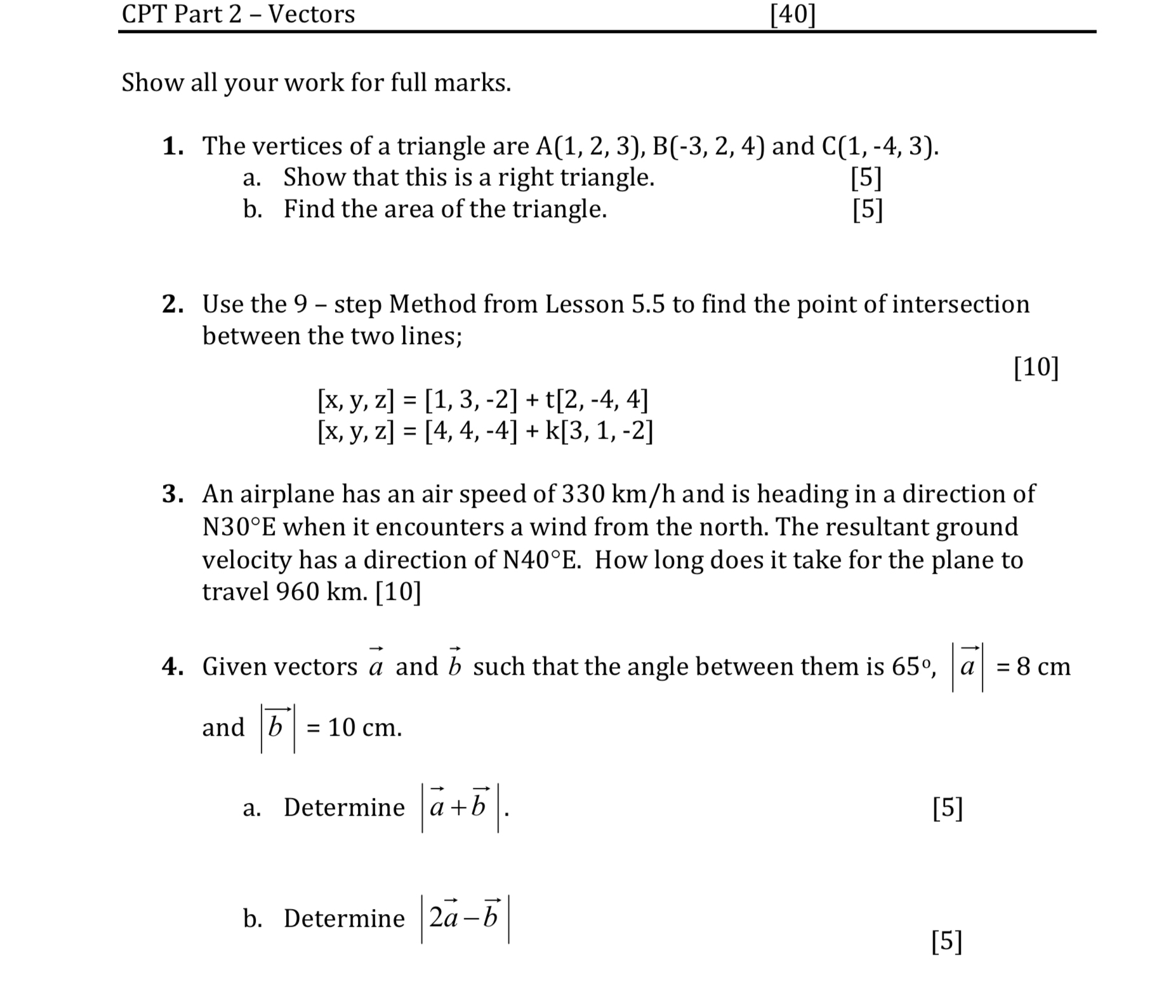 Solved CPT Part 2 - ﻿Vectors[40]Show all your work for full | Chegg.com