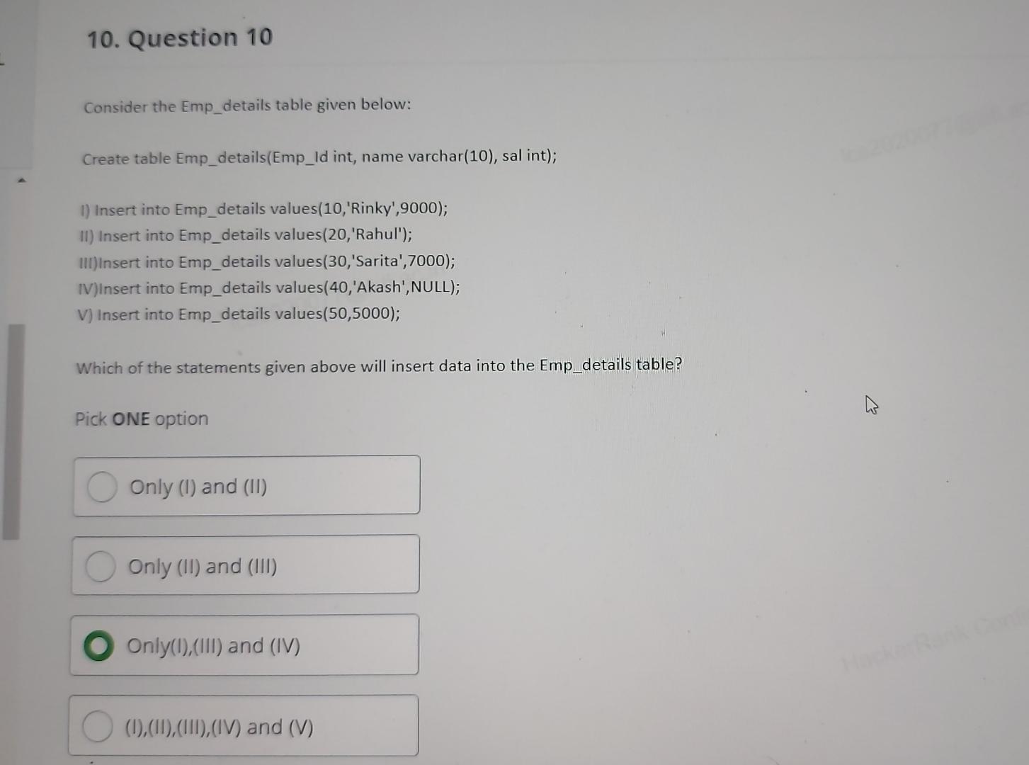 Solved Question 10Consider the Emp_details table given | Chegg.com