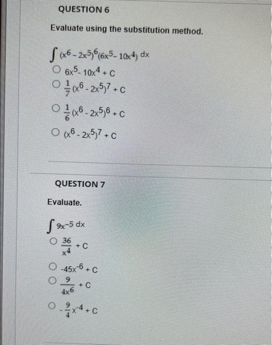Solved Evaluate using the substitution method. | Chegg.com