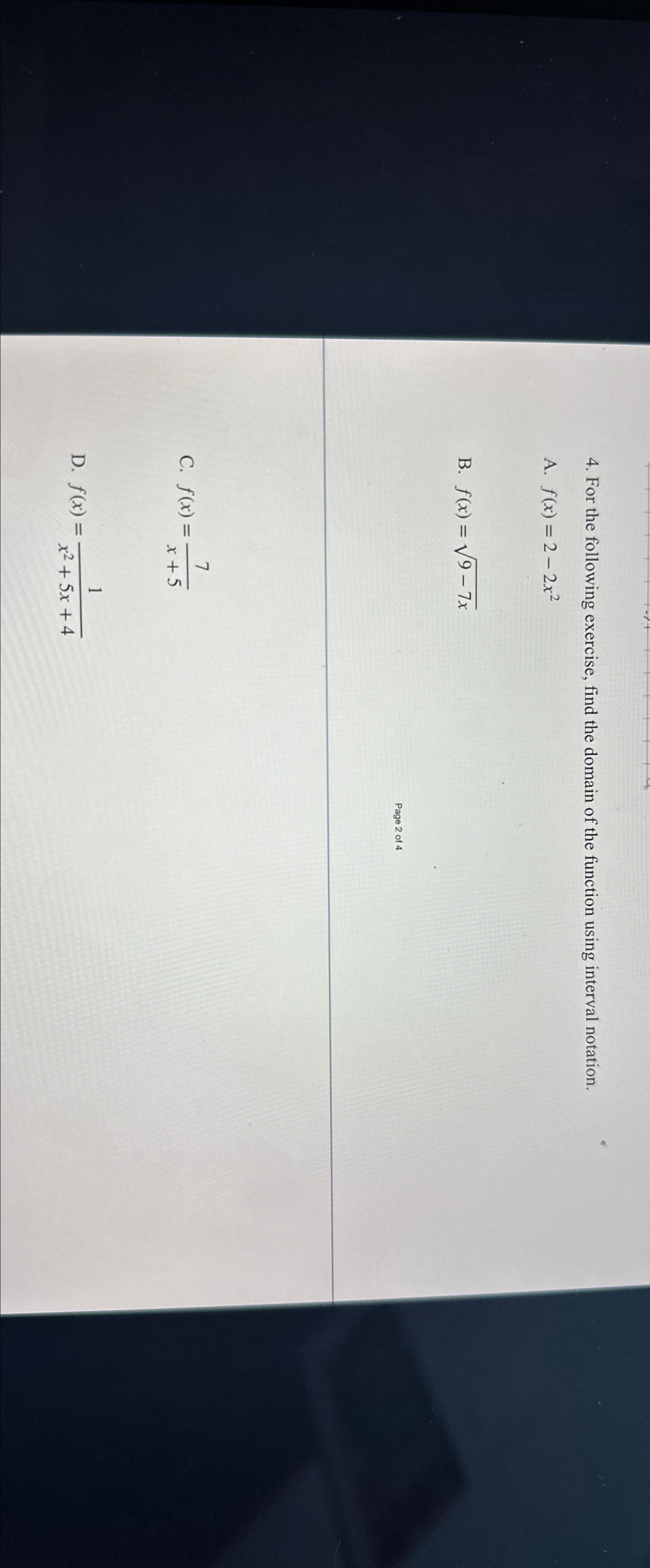 Solved For the following exercise, find the domain of the | Chegg.com