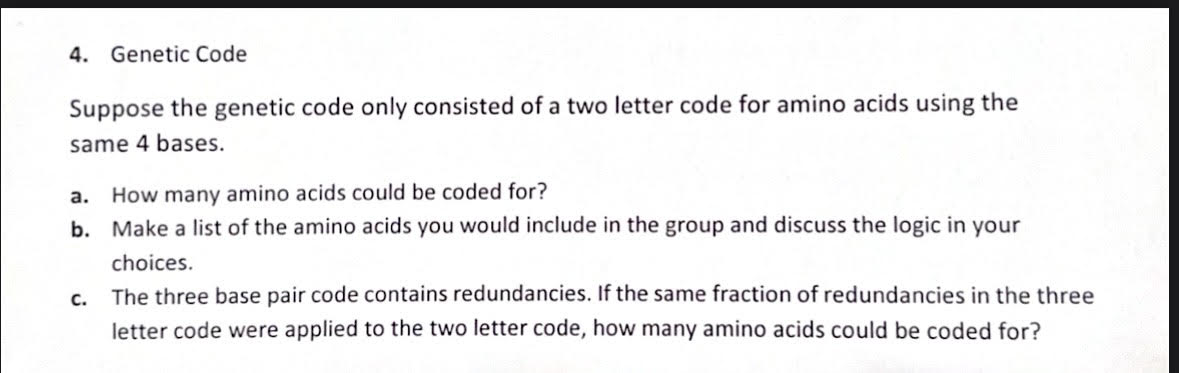 Genetic CodeSuppose the genetic code only consisted | Chegg.com