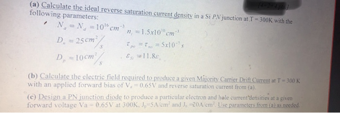 Solved (a) Calculate the ideal reverse saturation current | Chegg.com