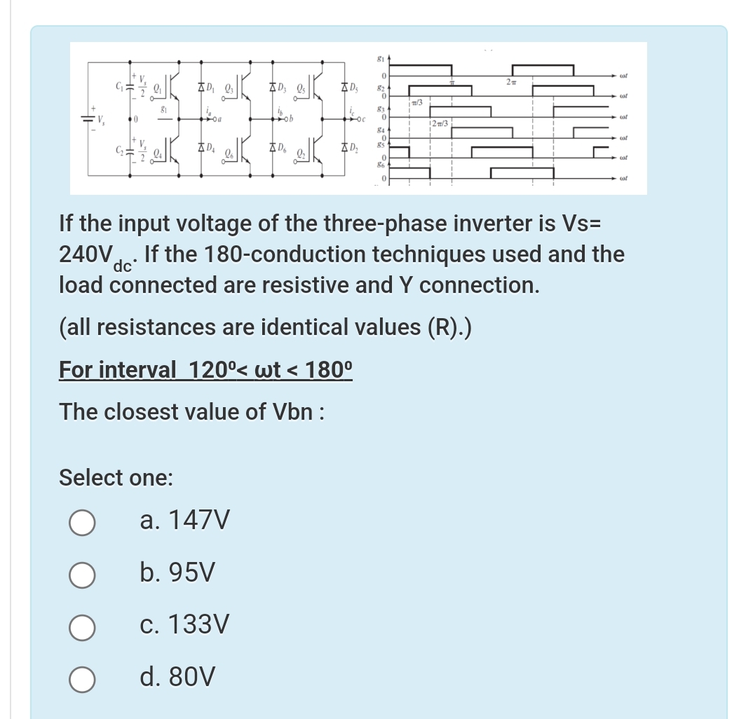 Solved If the input voltage of the three-phase inverter is | Chegg.com