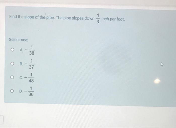 Solved Find the slope of the pipe: The pipe slopes down 31 | Chegg.com