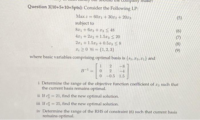 Solved Question 3[10+5+10+5pts] : Consider the Following LP: | Chegg.com