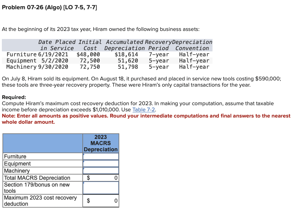 Solved Problem 07-26 (Algo) [LO 7-5, 7-7]At the beginning of | Chegg.com