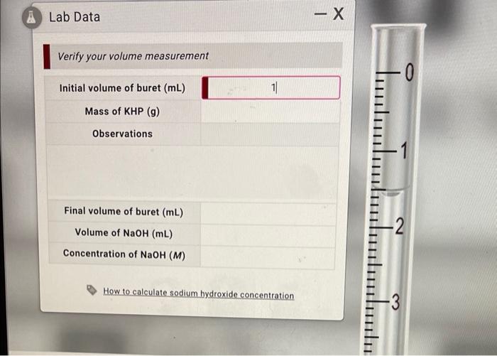 A Lab Data Verify your volume measurement Initial | Chegg.com