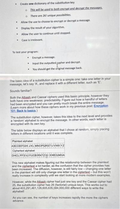 Solved - Create one dictionary of the substitution key This | Chegg.com