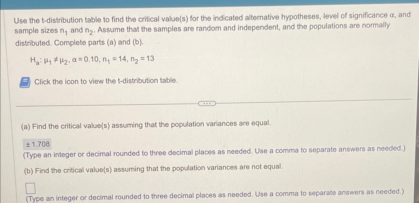 Solved Use the t-distribution table to find the critical | Chegg.com