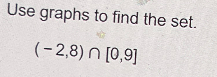 Solved Use graphs to find the set. (-2,8)\cap [0,9] | Chegg.com