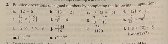 Solved 2. Practice operations on signed numbers by | Chegg.com