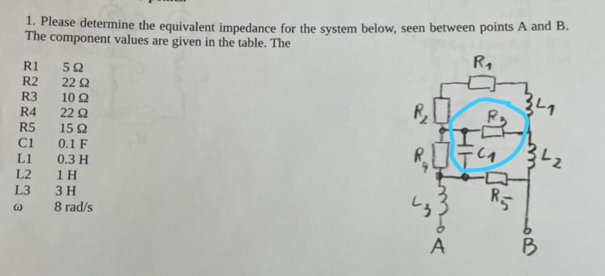 Solved Please determine the equivalent impedance for the | Chegg.com