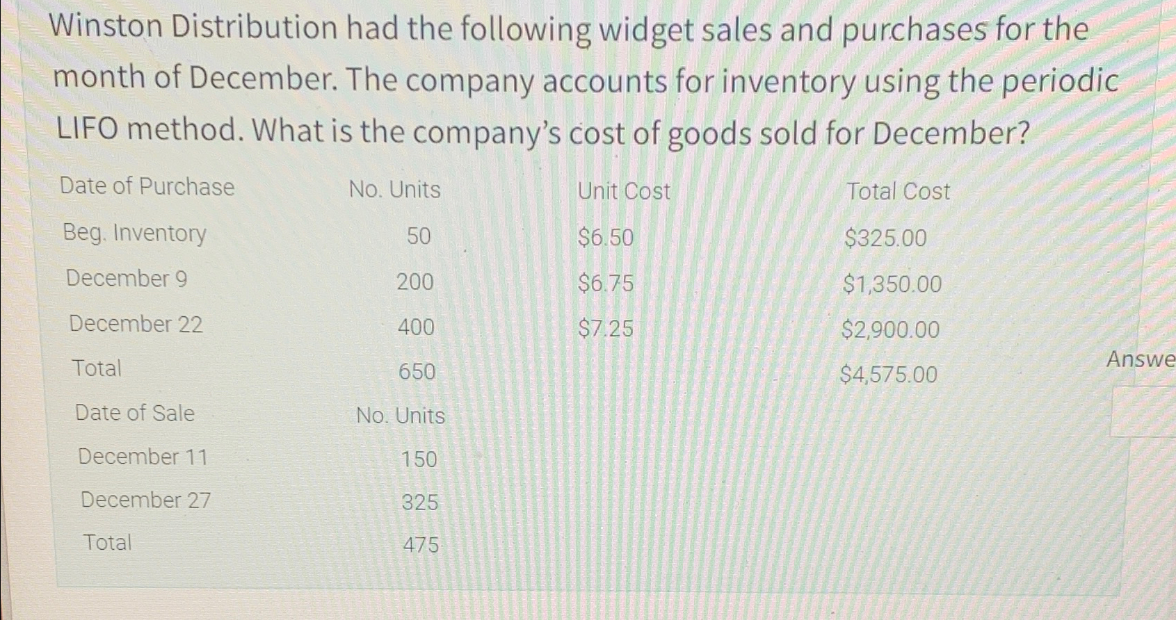 Solved MAKE SURE YOU USE PERIODIC LIFO!!! Winston | Chegg.com