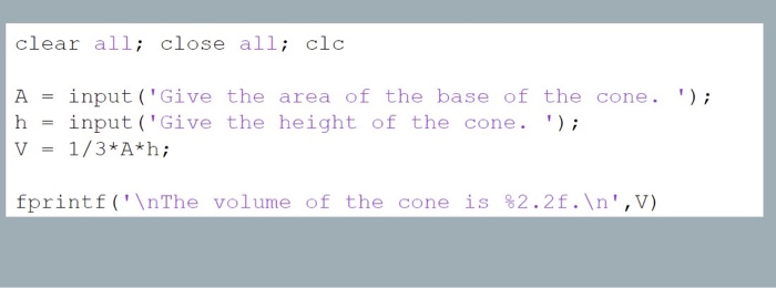 Solved Ex: The volume of a cone is: where A is the area of | Chegg.com