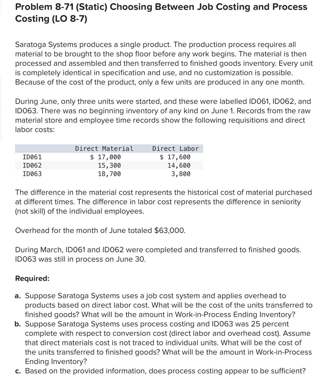 Solved Problem 8-71 (Static) ﻿Choosing Between Job Costing | Chegg.com