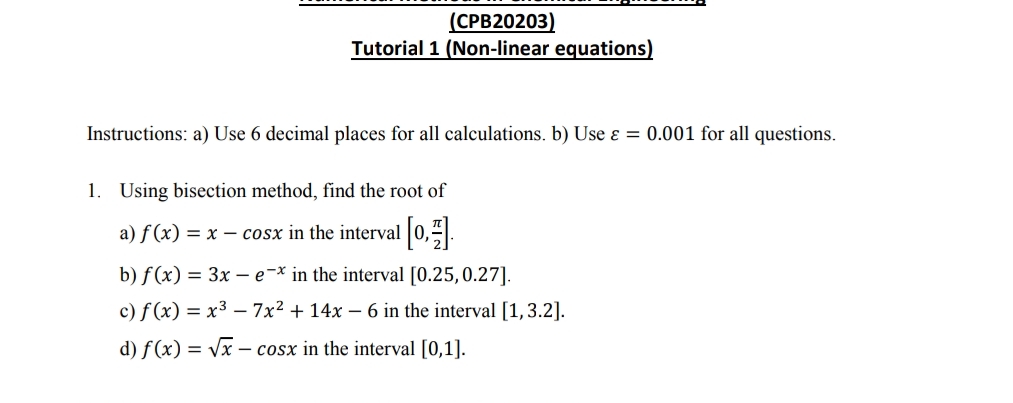 Solved (CPB20203)Tutorial 1 (Non-linear | Chegg.com
