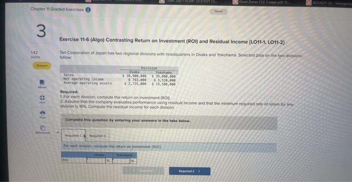 Solved Exercise 11-6 (Algo) Contrasting Return on Investment | Chegg.com