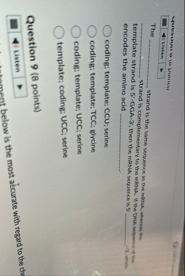 Solved Cuesuvit 0 10 ﻿punits)ListenThe ﻿strand is the same | Chegg.com