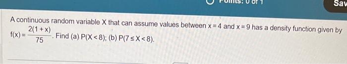 Solved A continuous random variable X that can assume values | Chegg.com