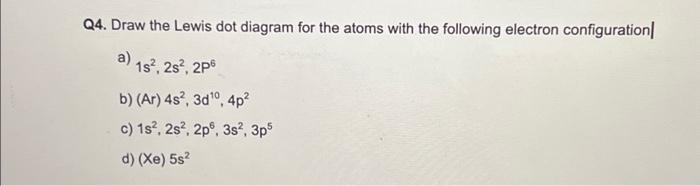 Solved Q4. Draw the Lewis dot diagram for the atoms with the | Chegg.com