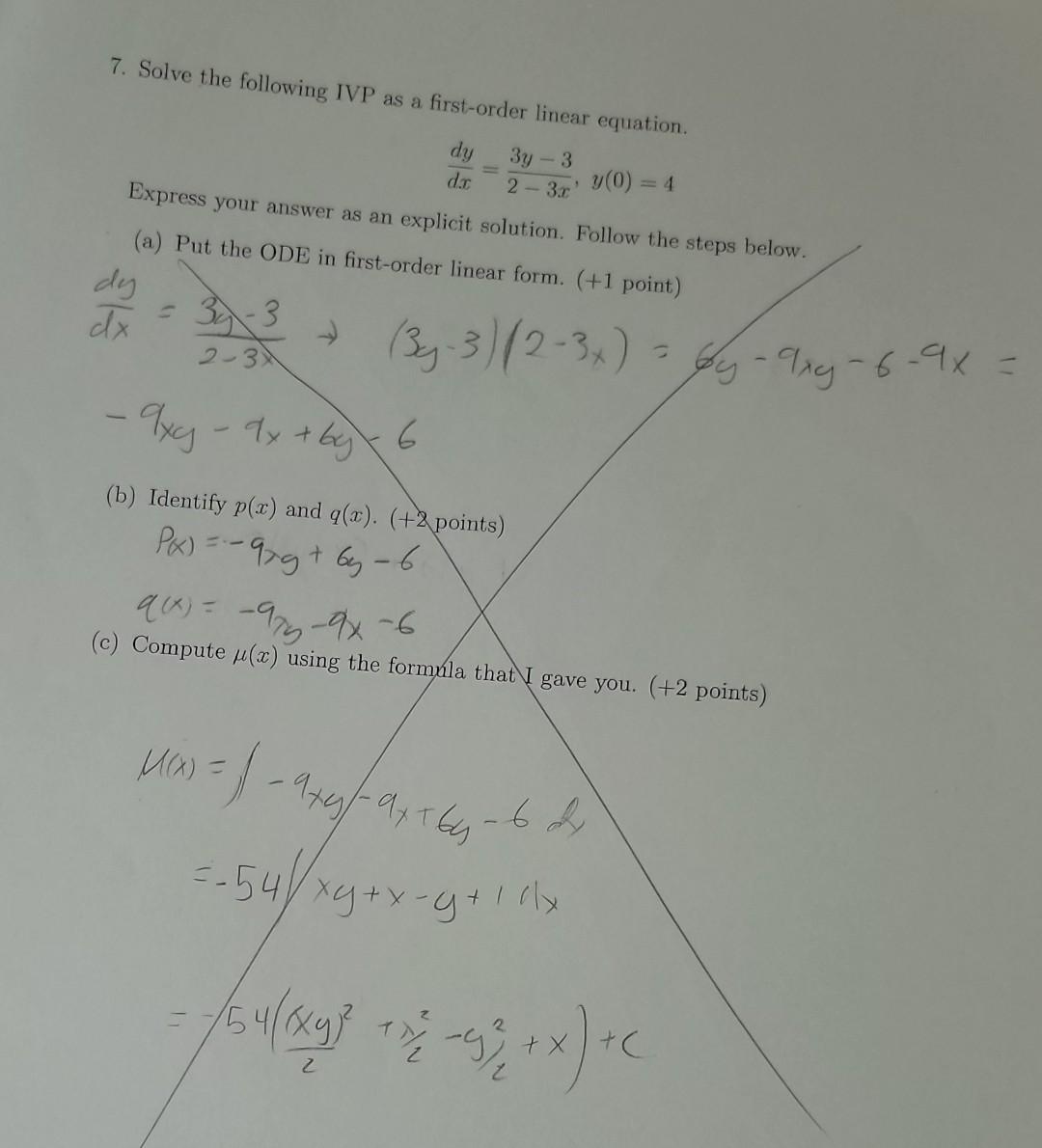 Solved 7. Solve the following IVP as a first-order linear | Chegg.com