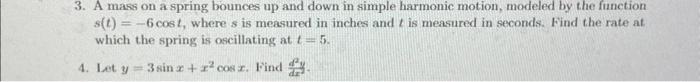 Solved 3. A mass on a spring bounces up and down in simple | Chegg.com