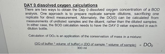 Solved DAY 0 dissolved oxygen calculations There are two | Chegg.com