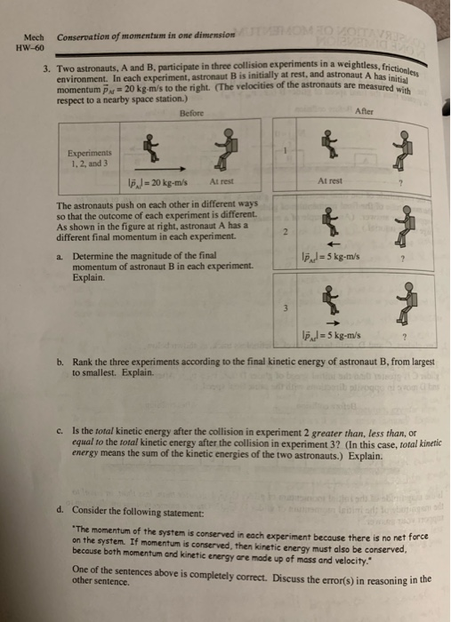 Solved Conservation of momentum in one dimension Name Mech | Chegg.com