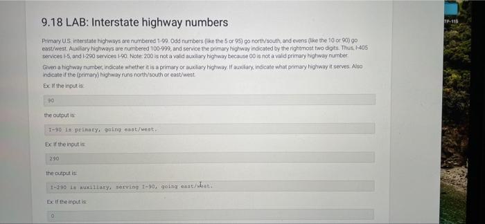 Solved TH111) 9.18 LAB: Interstate highway numbers Primary | Chegg.com