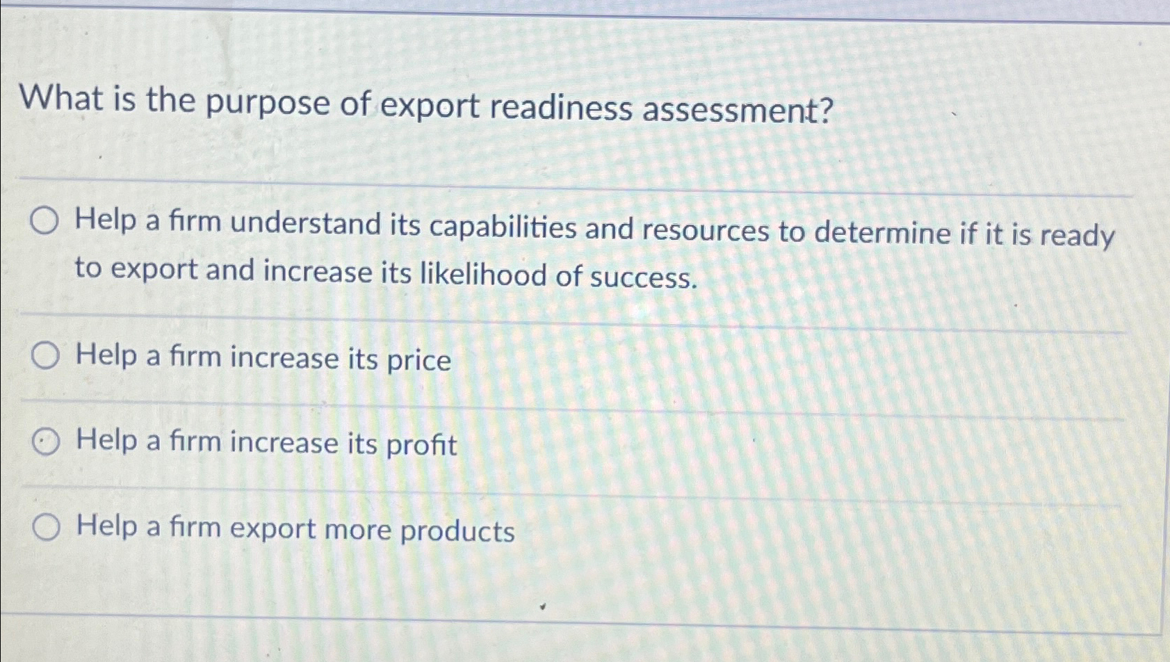 Solved What is the purpose of export readiness | Chegg.com