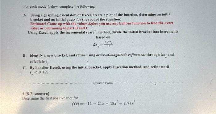 Solved For each model below, complete the following A. Using | Chegg.com