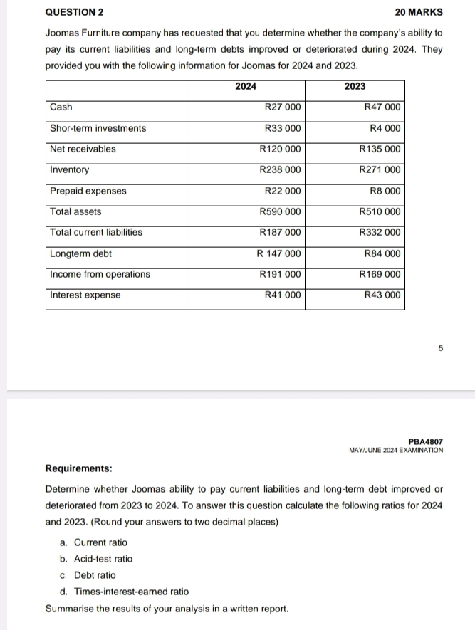 Solved show step by step calculation Joomas Furniture | Chegg.com