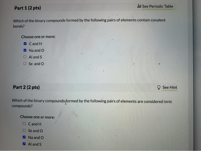 Solved Part 1 (2 pts) W See Periodic Table Which of the | Chegg.com
