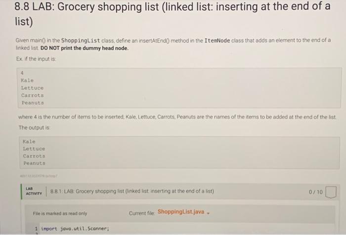 Solved 8.8 LAB: Grocery shopping list (linked list: | Chegg.com Solved 8.8 LAB: Grocery shopping list (linked list: | Chegg.com