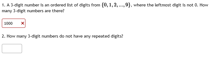 Solved A 3-digit number is an ordered list of digits from | Chegg.com
