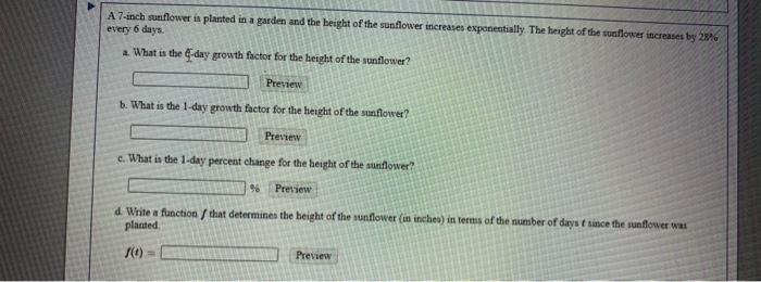 Solved A 7-inch sunflower is planted in a garden and the | Chegg.com
