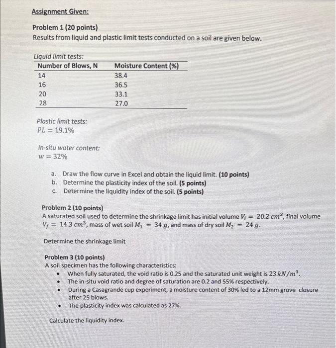 Solved Problem 1 (20 points) Results from liquid and plastic | Chegg.com