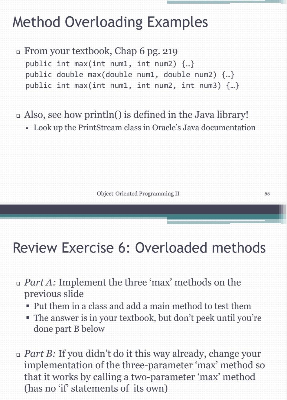 Solved Method Overloading Examples From your textbook, Chap | Chegg.com