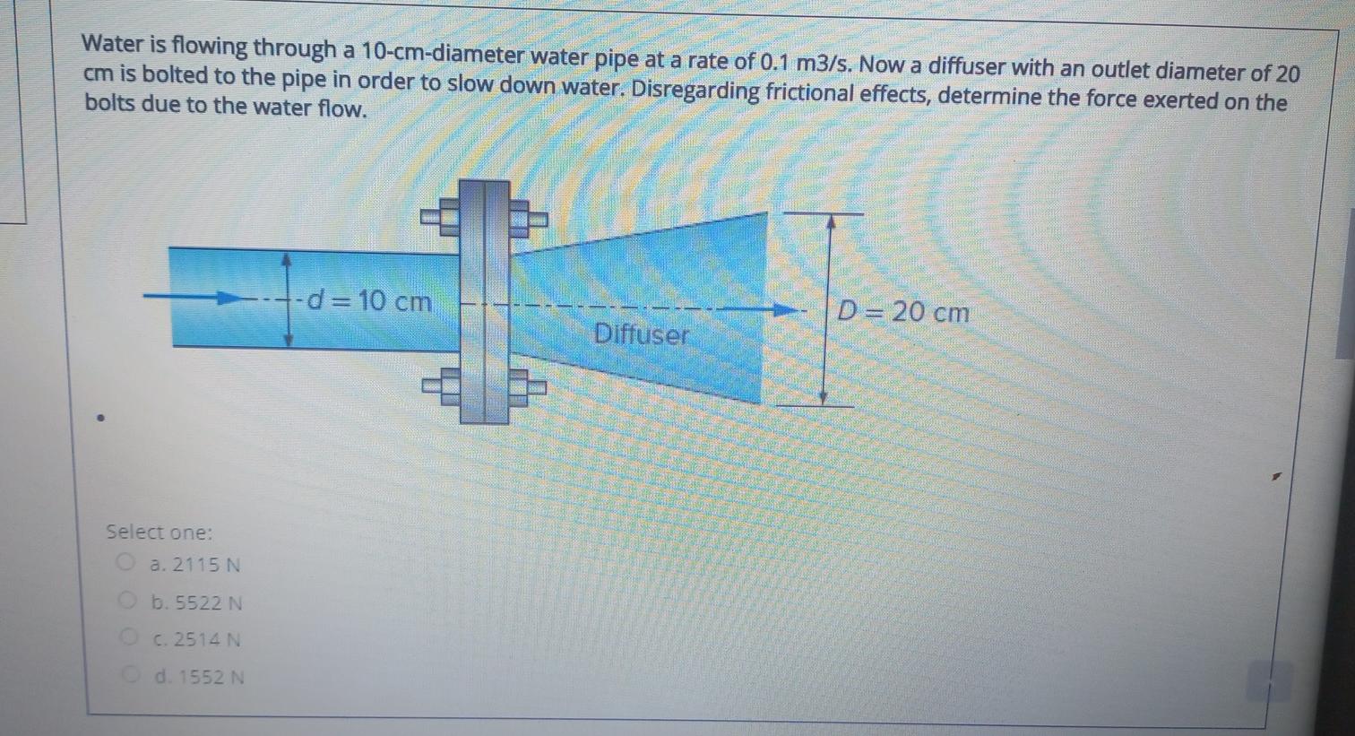 Solved Water is flowing through a 10-cm-diameter water pipe | Chegg.com