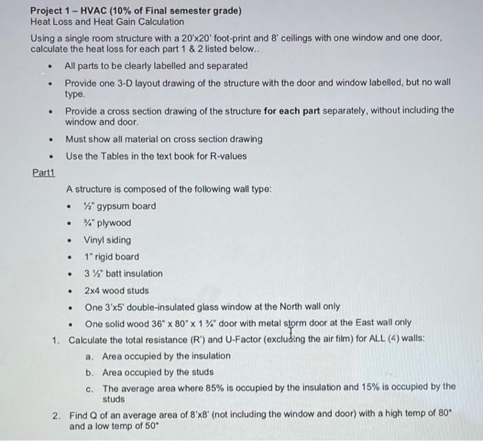 Solved . . . . Project 1 - HVAC (10% of Final semester | Chegg.com