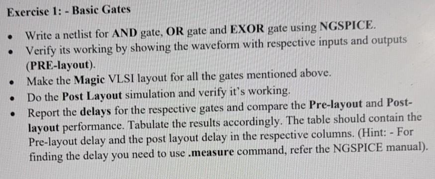 Exercise 1: - Basic Gates . a . . Write a netlist for | Chegg.com