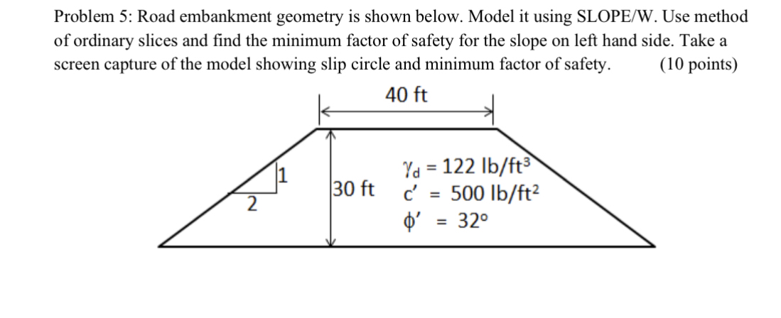 Solved Problem 5: Road embankment geometry is shown below. | Chegg.com