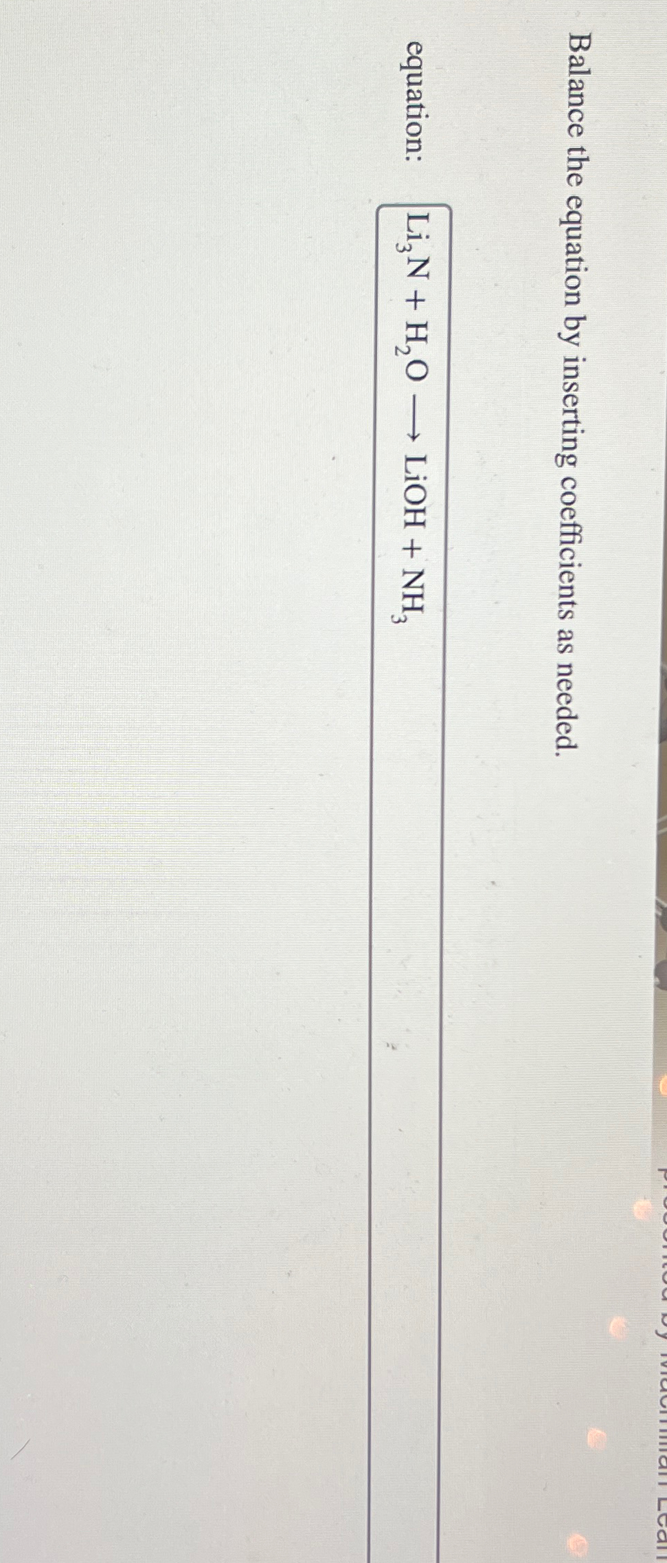 Solved Balance the equation by inserting coefficients as | Chegg.com