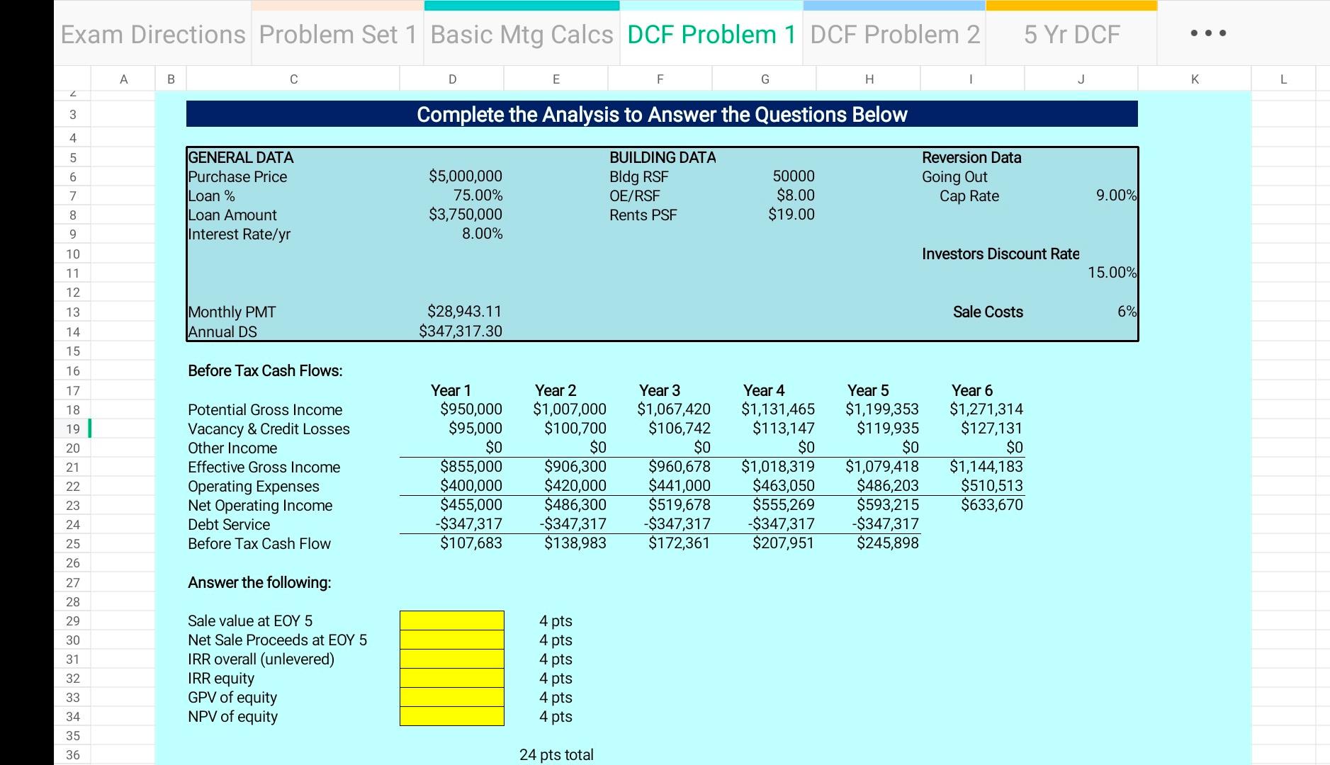Exam Directions Problem Set 1 Basic Mtg Calcs DCF | Chegg.com