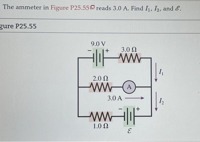 Solved The ammeter in Figure P25.55미 reads 3.0 A. Find | Chegg.com