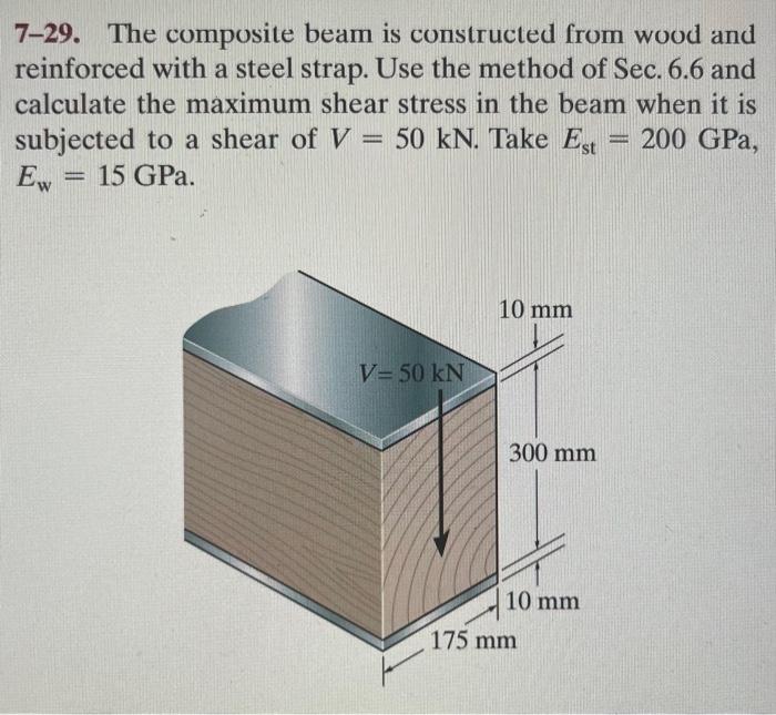 Solved 7-29. The composite beam is constructed from wood and | Chegg.com