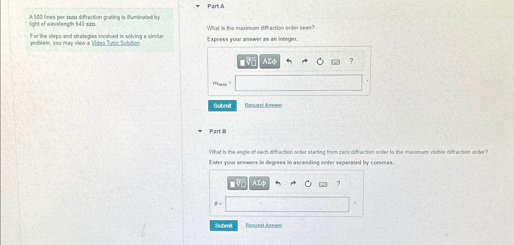 Part AA 500 ﻿lines per mm ﻿diffraction grating is | Chegg.com