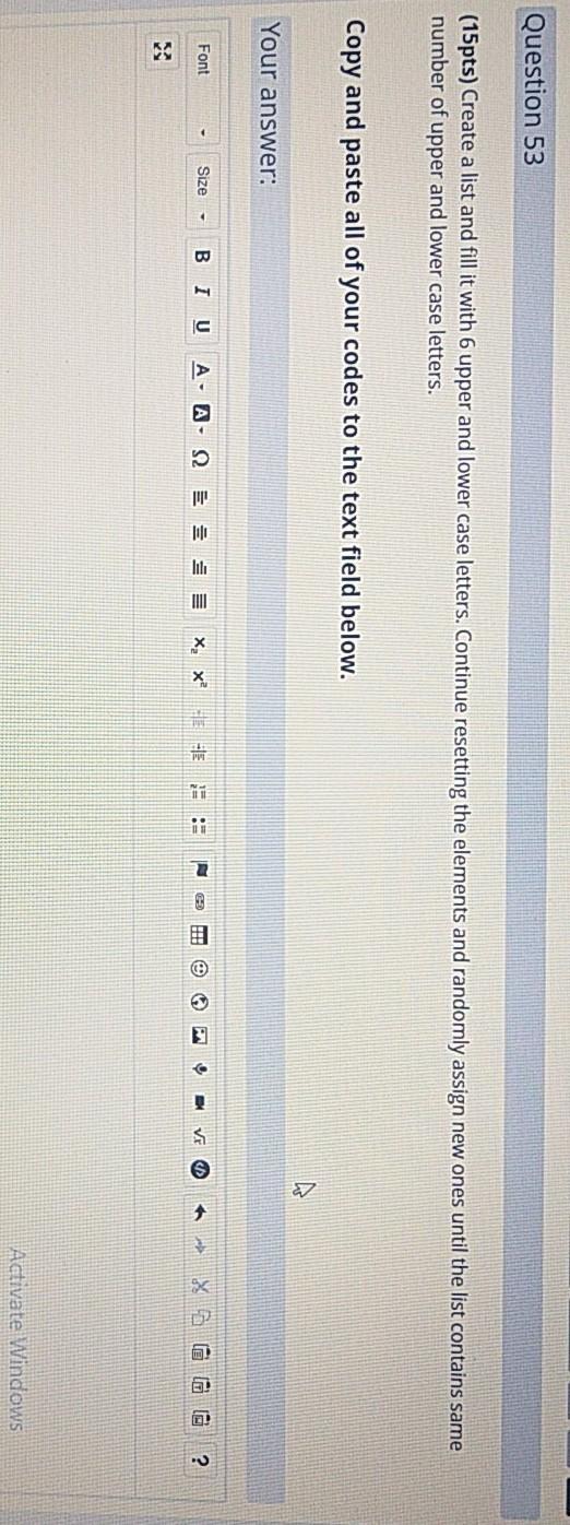 Solved Question 53 (15pts) Create a list and fill it with 6 | Chegg.com