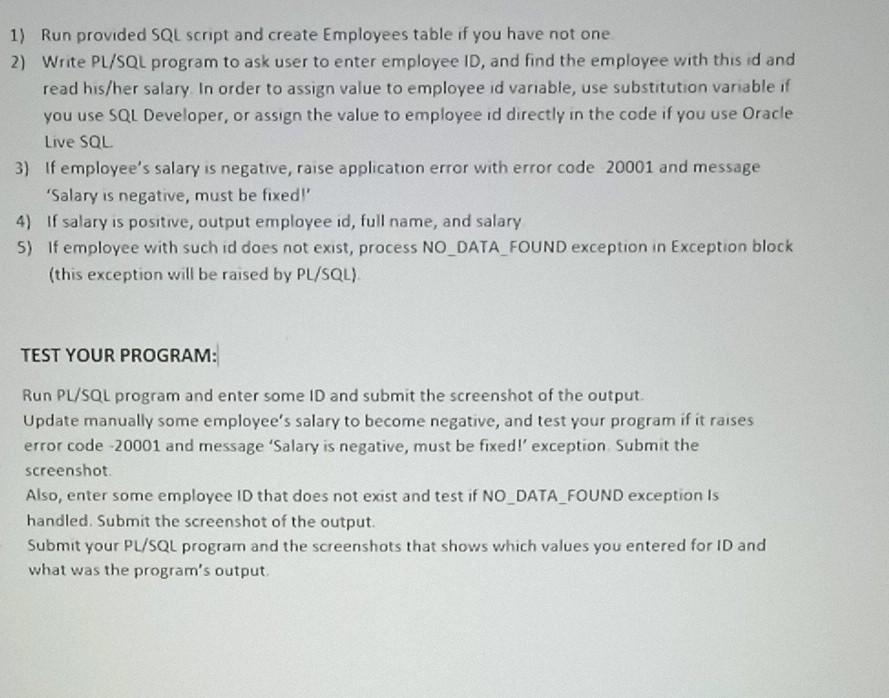 Solved 1) Run provided SQL script and create Employees table | Chegg.com