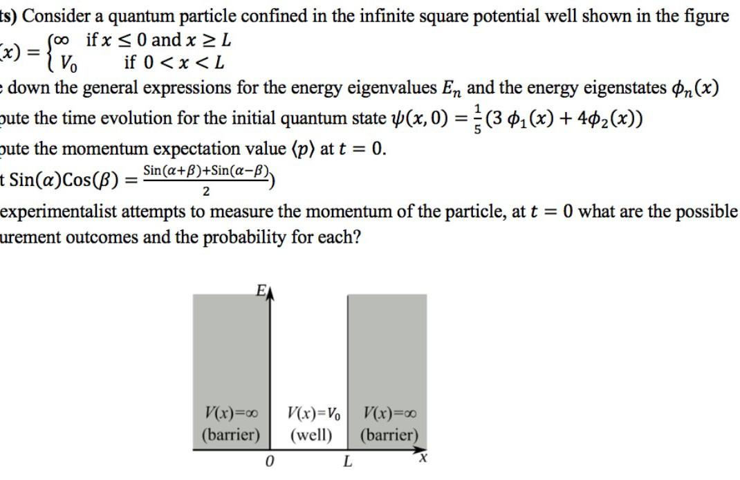 Solved Ex) = {V. ts) Consider a quantum particle confined in | Chegg.com